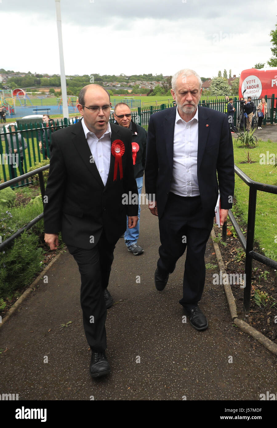 Labour leader Jeremy Corbyn arrives with local candidate Ian McCargo to ...
