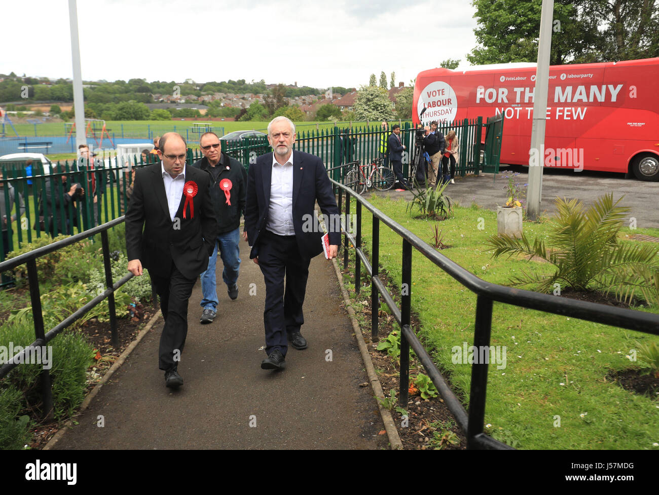 Labour leader Jeremy Corbyn arrives with local candidate Ian McCargo to ...