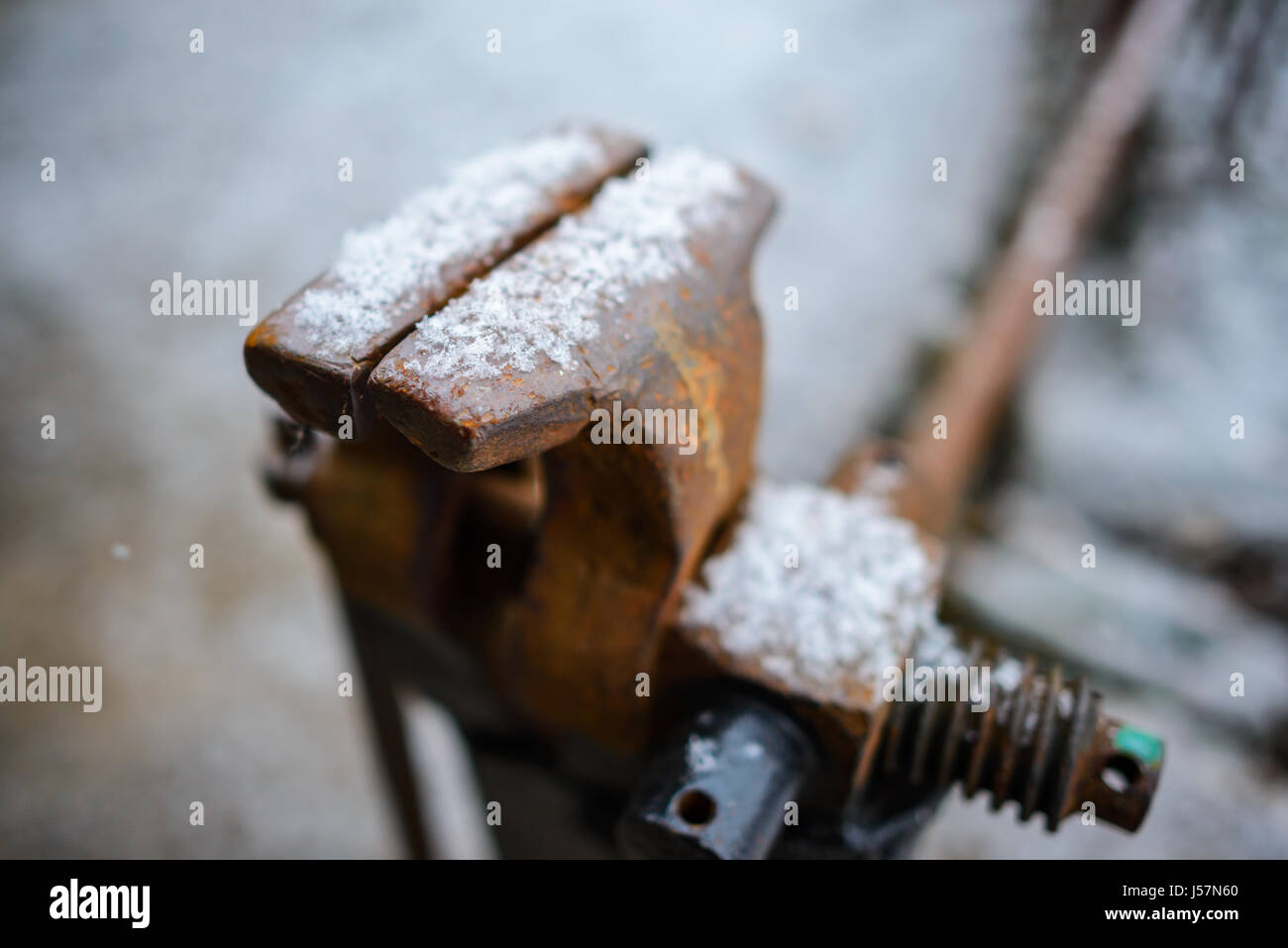 Old rusty table vises for handwork on metal and wood Stock Photo - Alamy