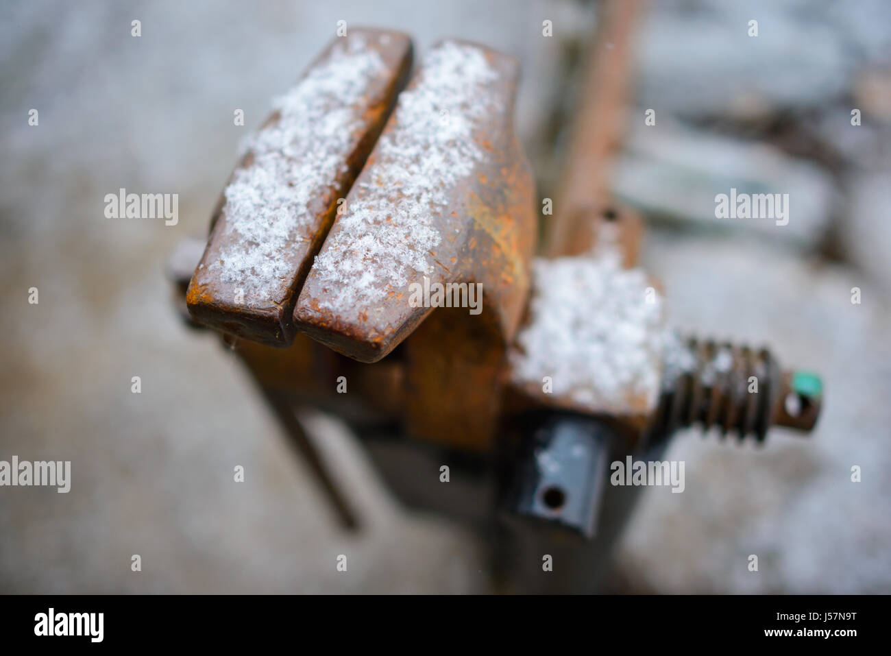 Old rusty table vises for handwork on metal and wood Stock Photo - Alamy