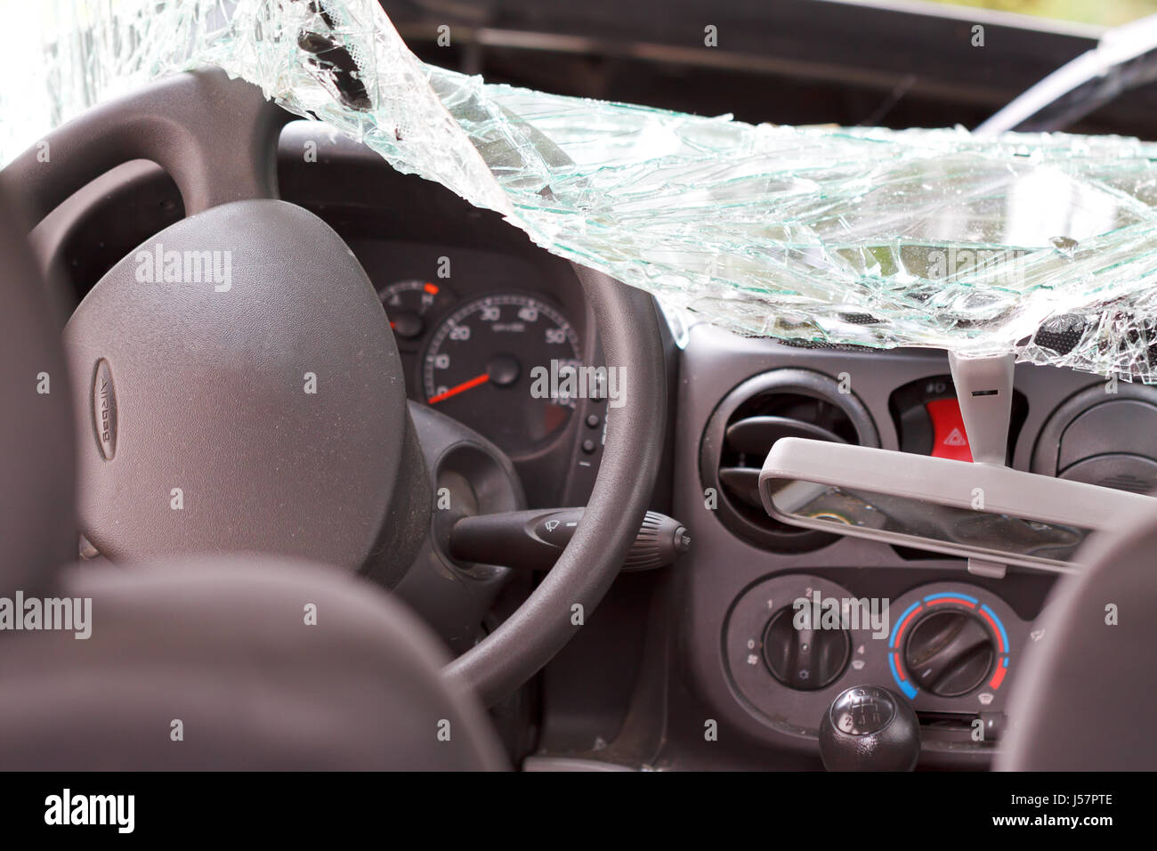 Interior view of a smashed family car after the accident Stock Photo ...