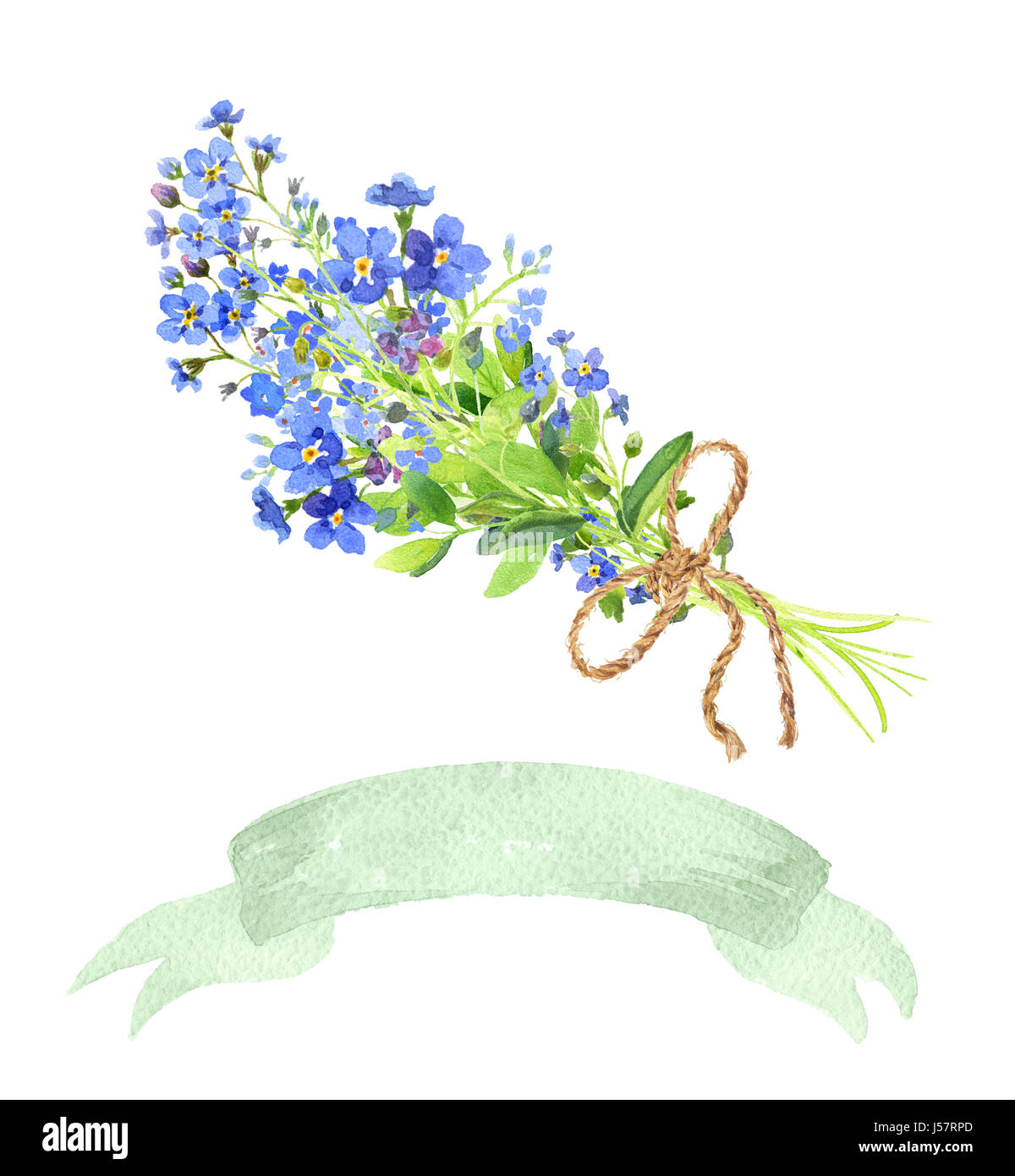 Watercolor bouquet. Blue forget-me-nots and tape Stock Photo - Alamy