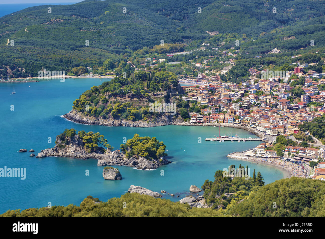 Panoramic view to Parga resort and bay, to Parga's castle and Panagia ...