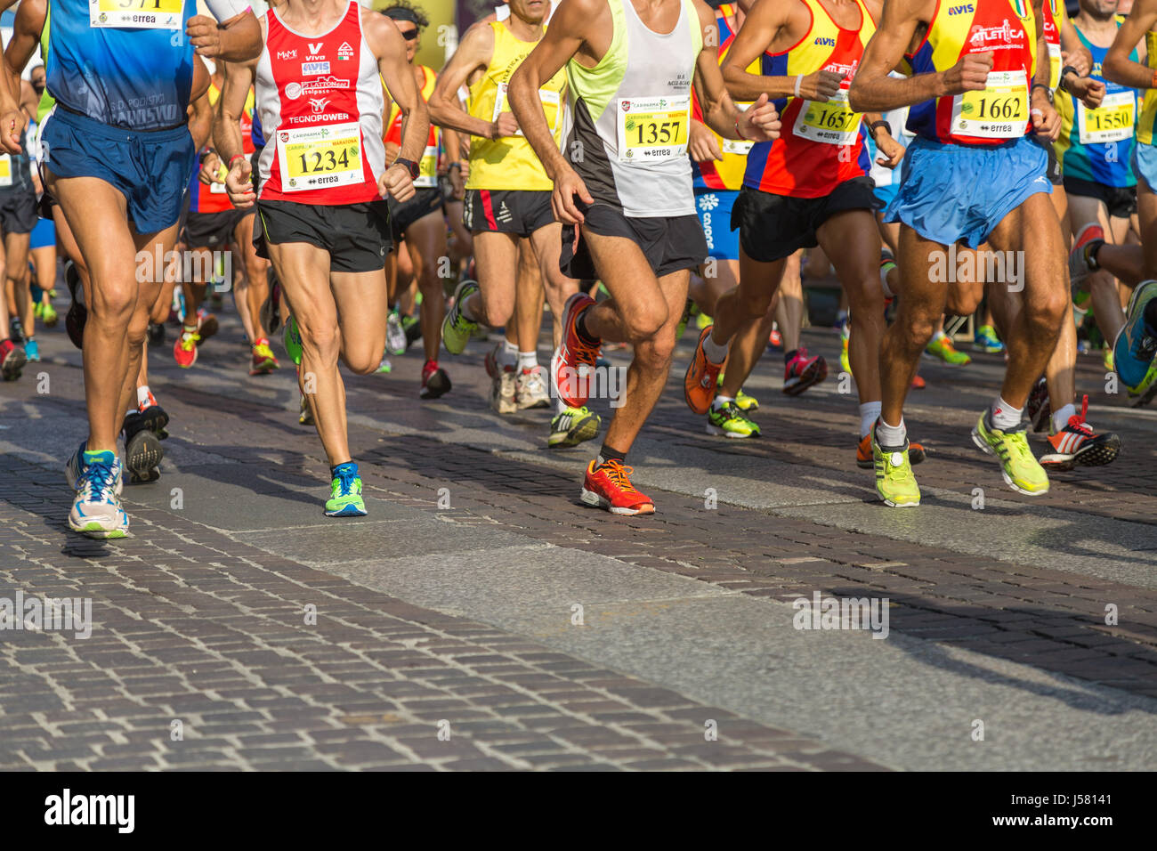 International Marathon Running Race, People Feet on City Road Stock ...