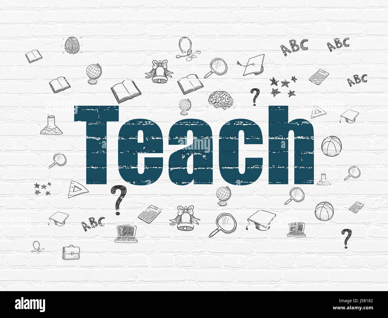 Learning concept: Teach on wall background Stock Photo - Alamy