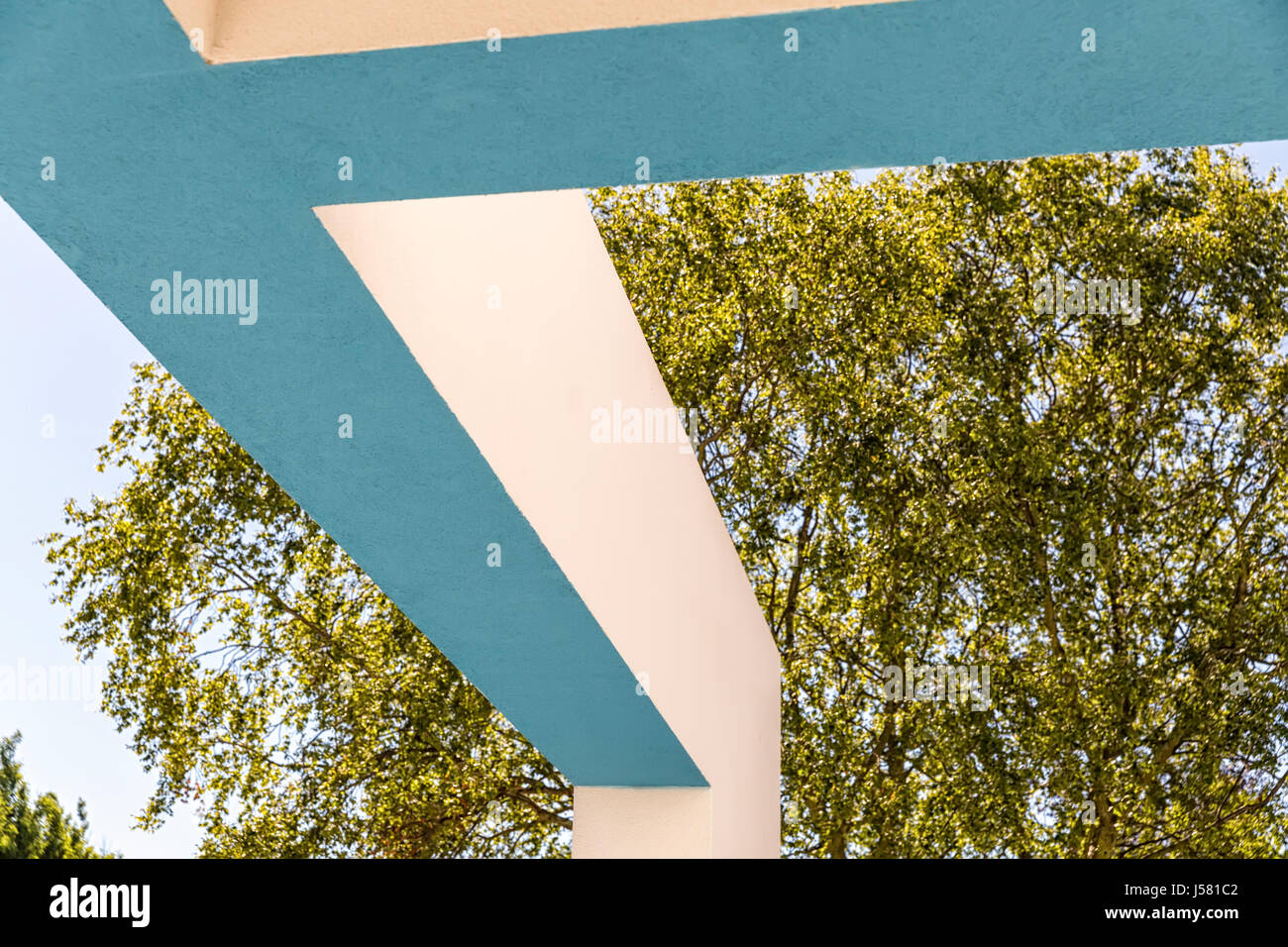 Architectural Corner detail of modern white and blue rendered building ...