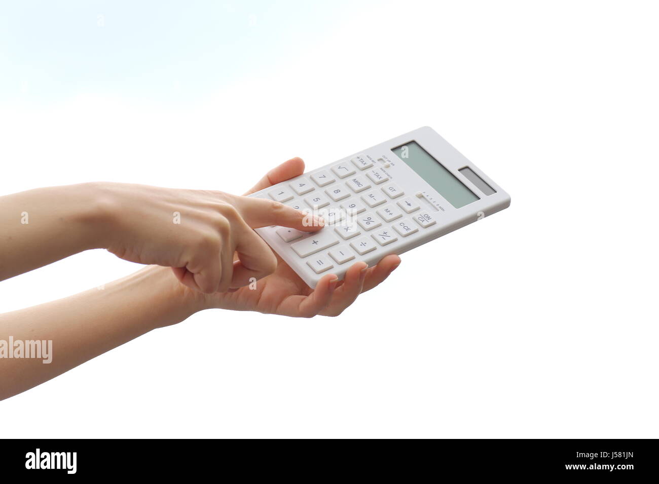 Woman Hand Holding Calculator Stock Photo - Alamy