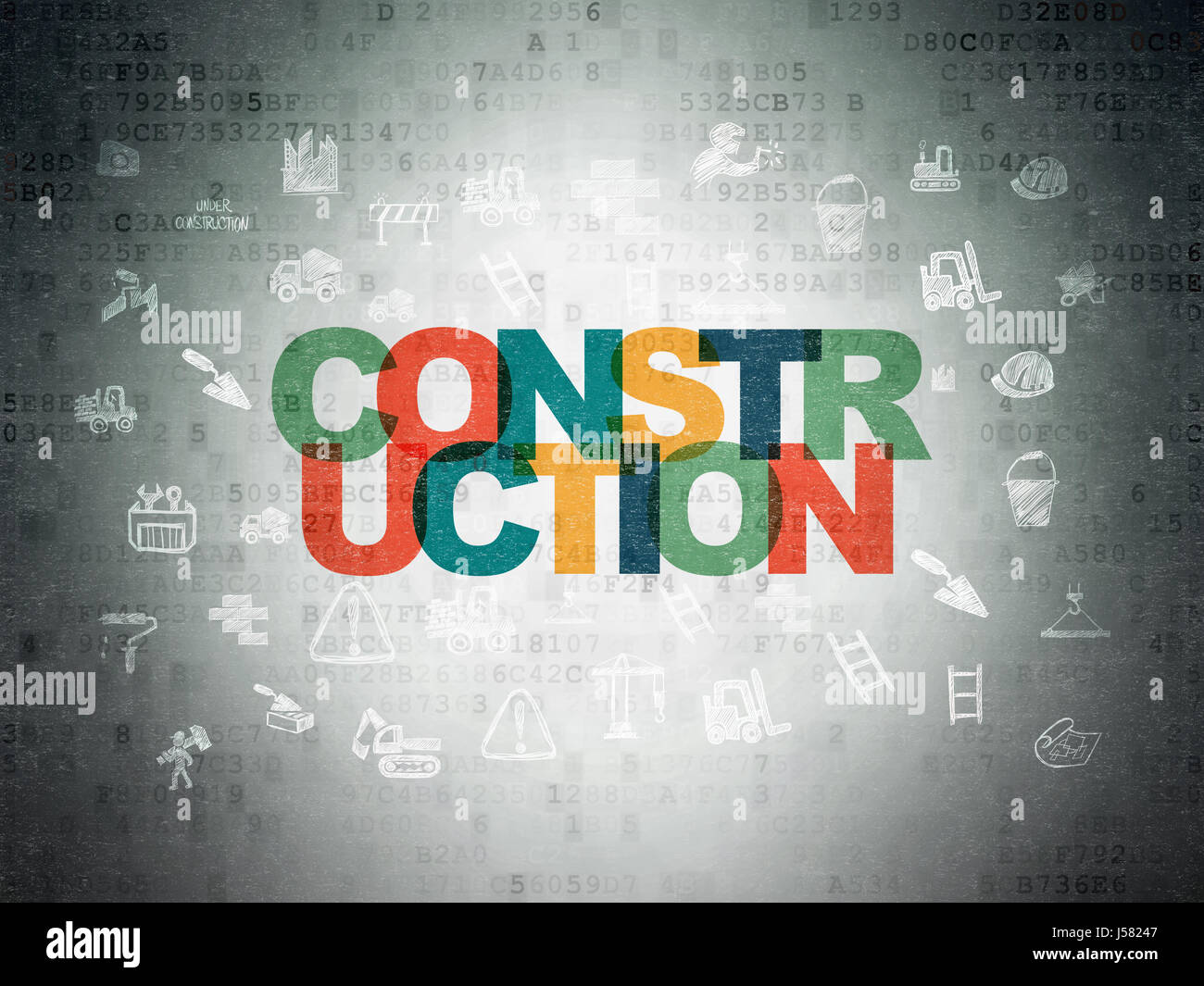 Constructing concept: Construction on Digital Data Paper background ...