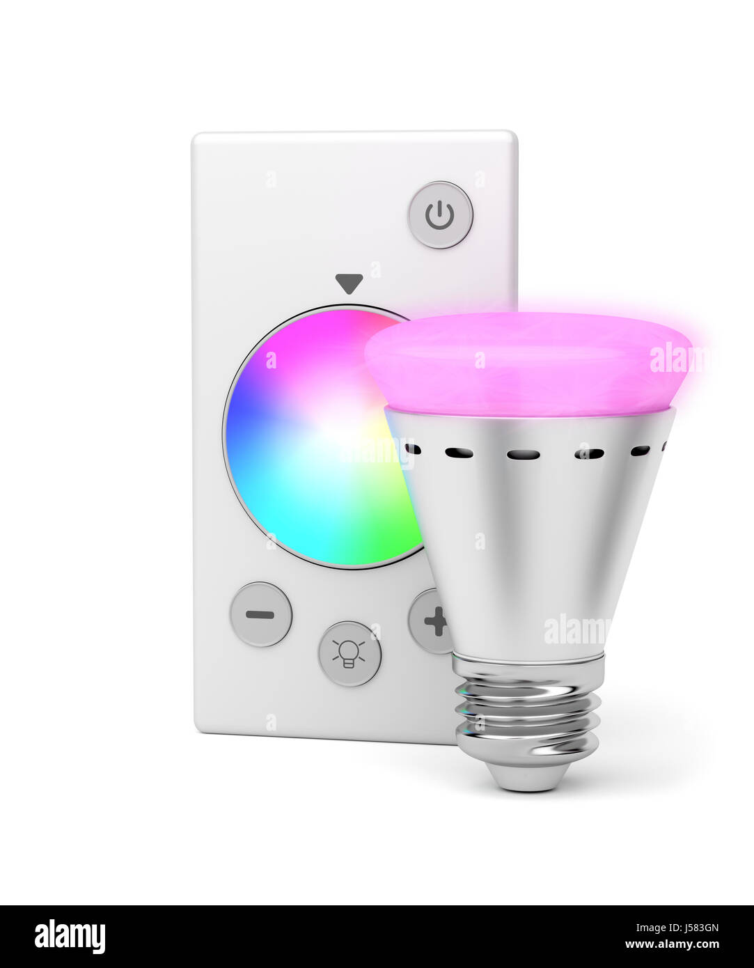 Color changing LED light bulb and remote control Stock Photo - Alamy