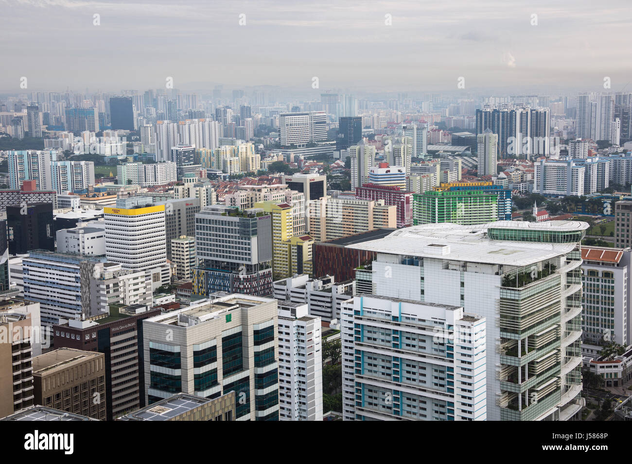 Editorial: SINGAPORE, April 1, 2017 - Aerial view of Singapore with ...