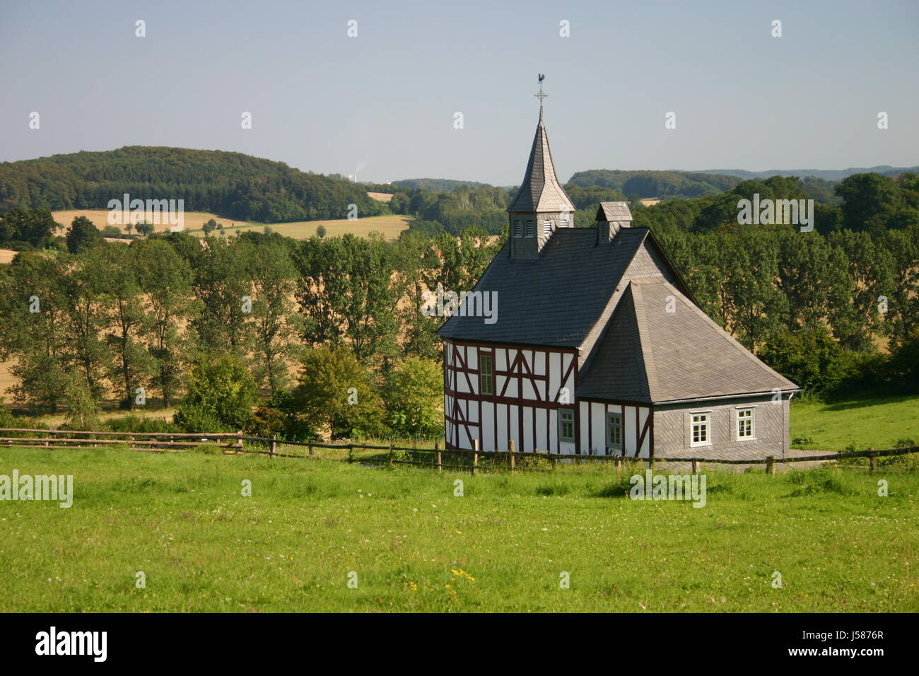 tower church tree trees chapel frame-work fence steeple slate ...