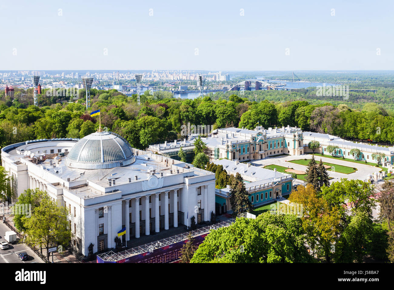 KIEV, UKRAINE - MAY 4, 2017: above view of Verkhovna Rada building ...