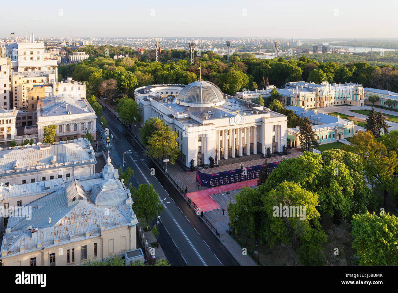 KIEV, UKRAINE - MAY 4, 2017: above view of Mykhailo Hrushevskyi street ...