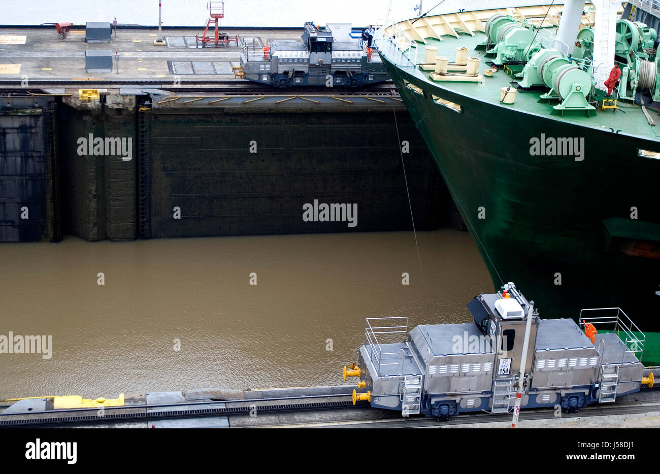 blue channel sluice floodgate raise panama lower red container ...