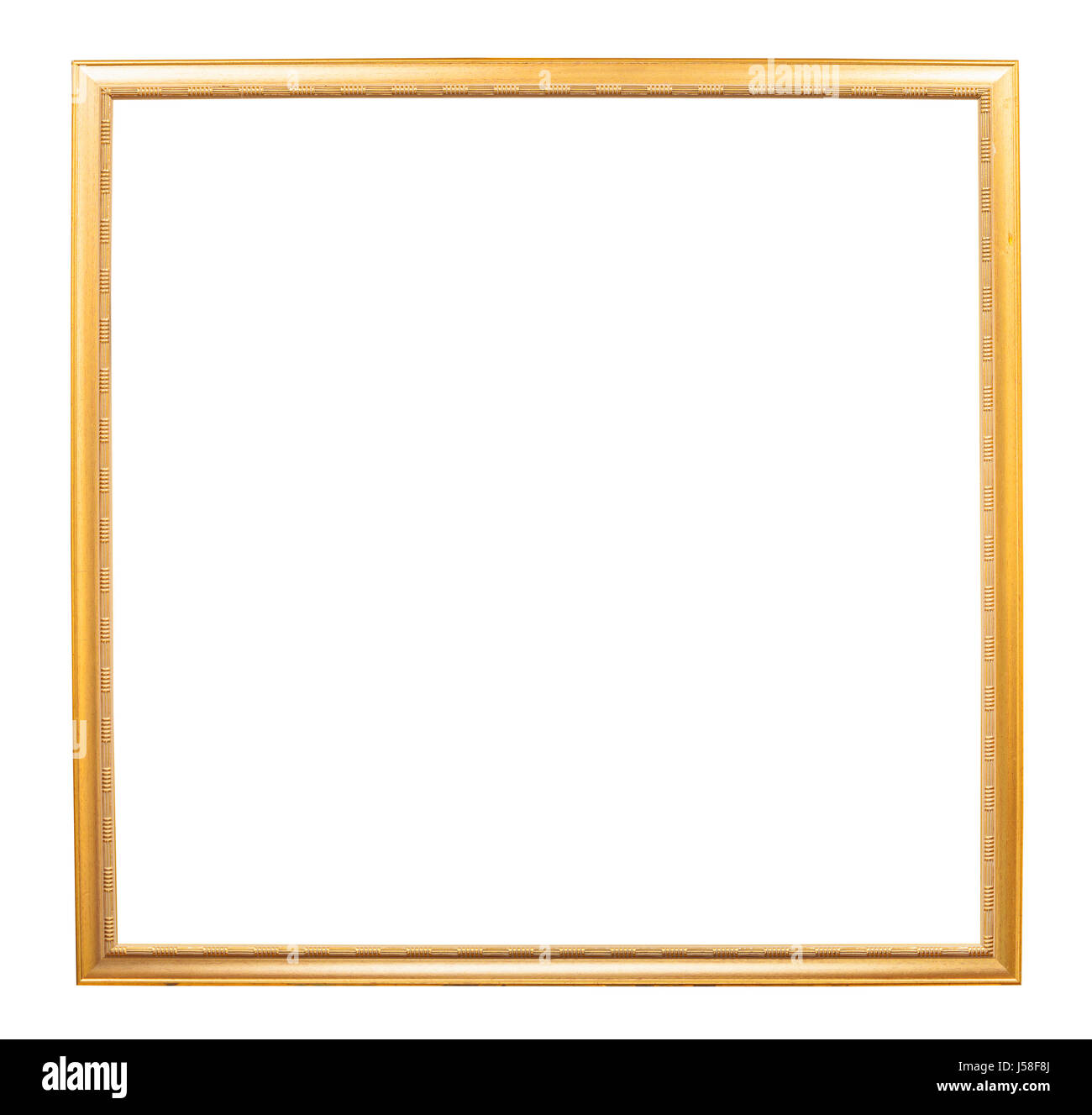 golden square wooden picture frame with cut out canvas isolated on ...