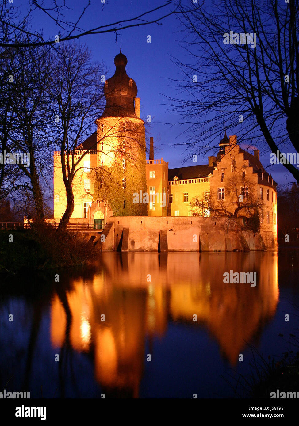 night nighttime night photograph twilight mysterious knight castle-moat ...