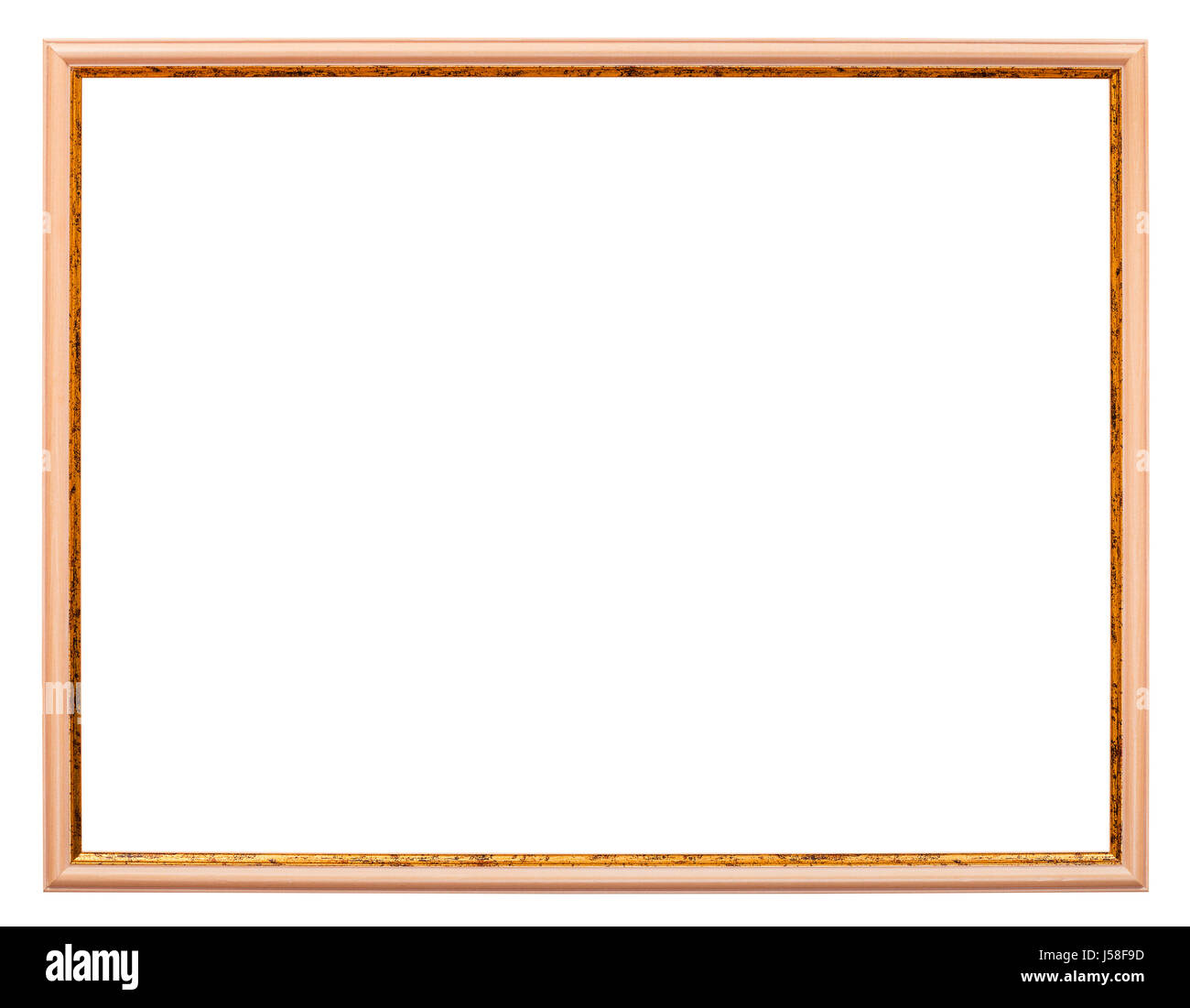 horizontal narrow light brown wooden picture frame with cut out canvas ...