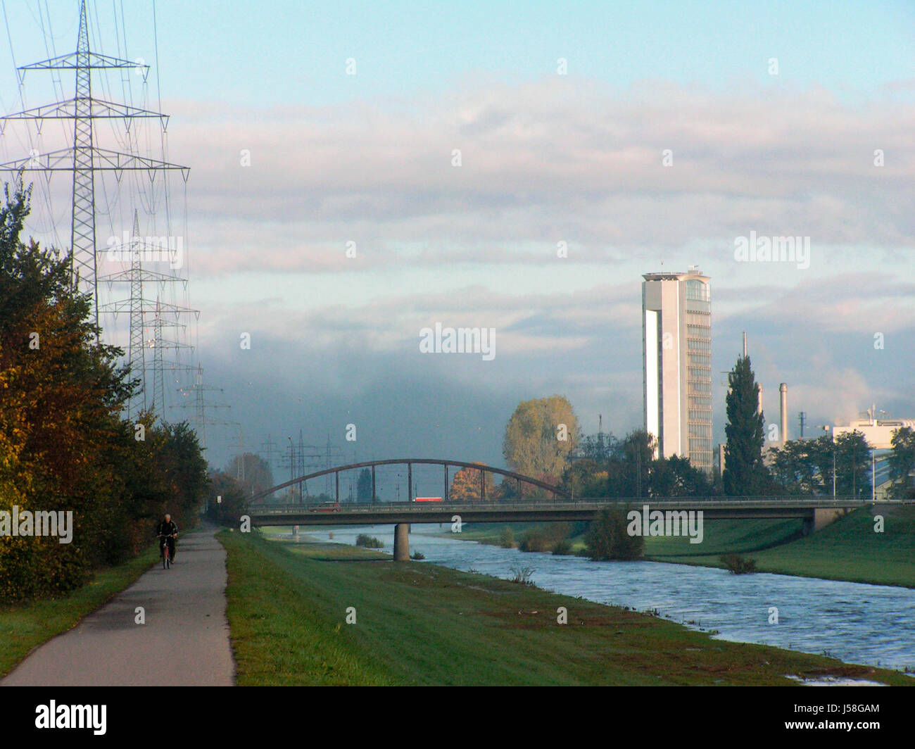 city town wheel bridge biker thunderstorm thundreous work factory ...