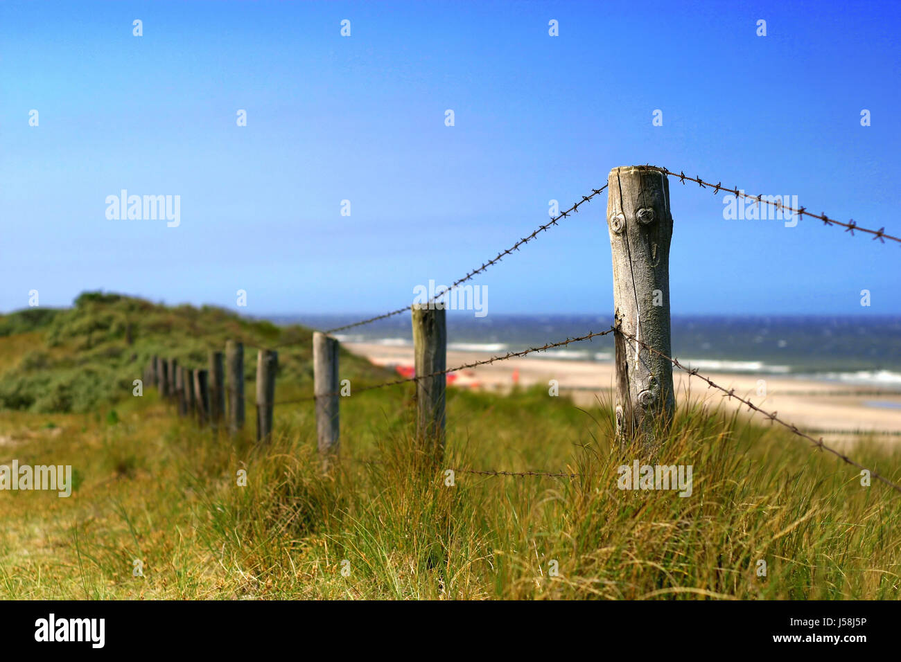 blue beach seaside the beach seashore summer summerly holland fence ...