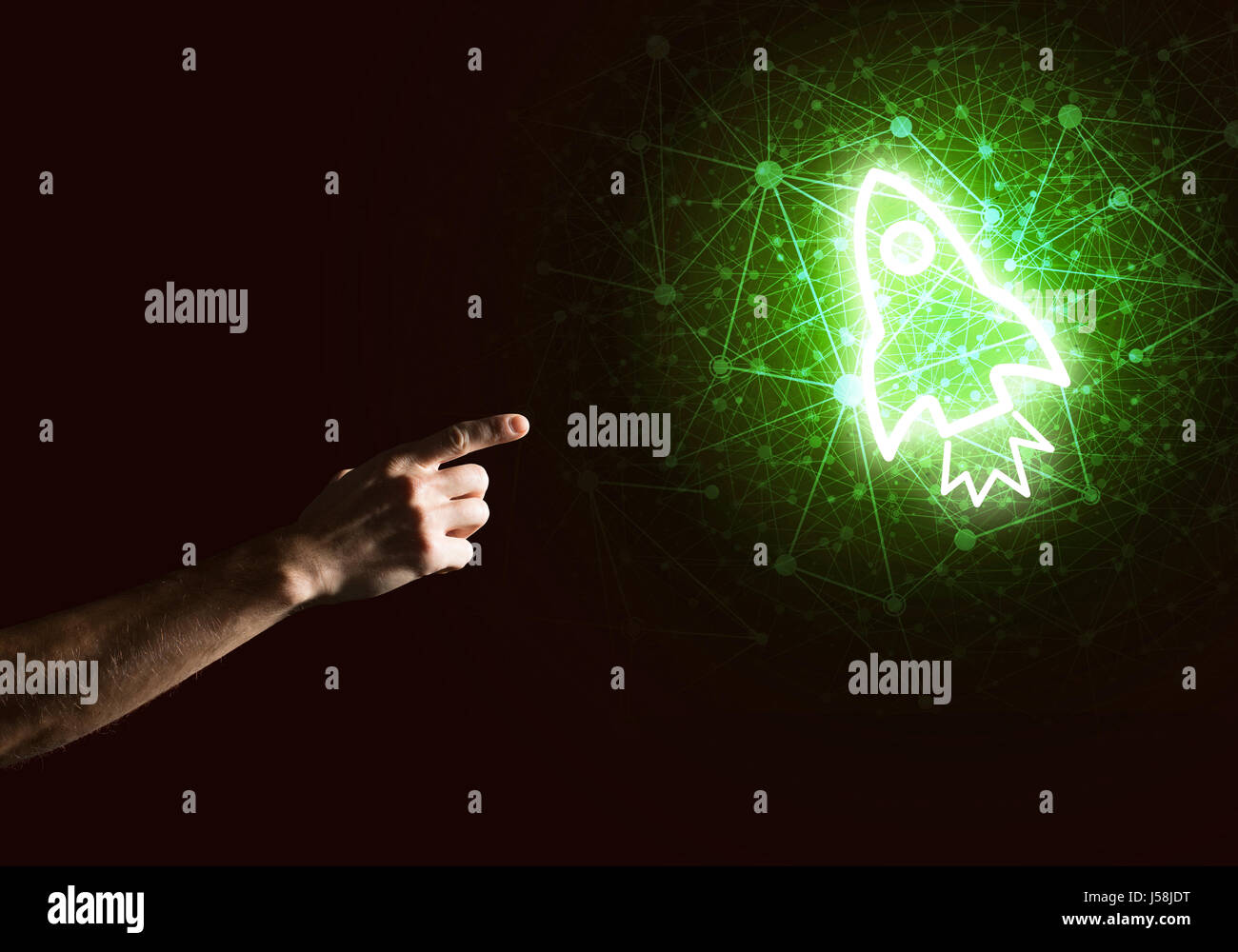 Man palm presenting Rocket web icon as technology concept Stock Photo ...