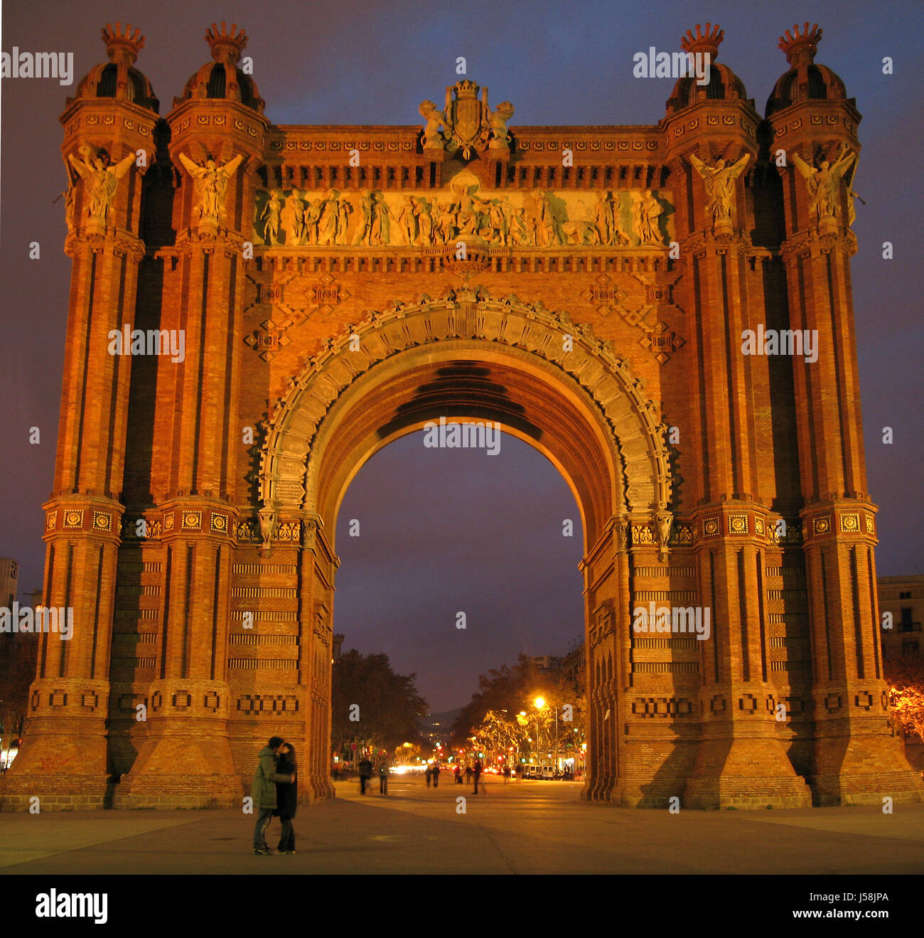 night nighttime arc europe spain violet arcs barcelona gold yellow dark ...