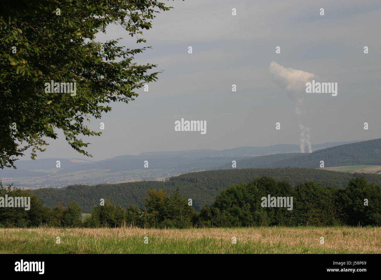 landscape with smoke columns Stock Photo - Alamy