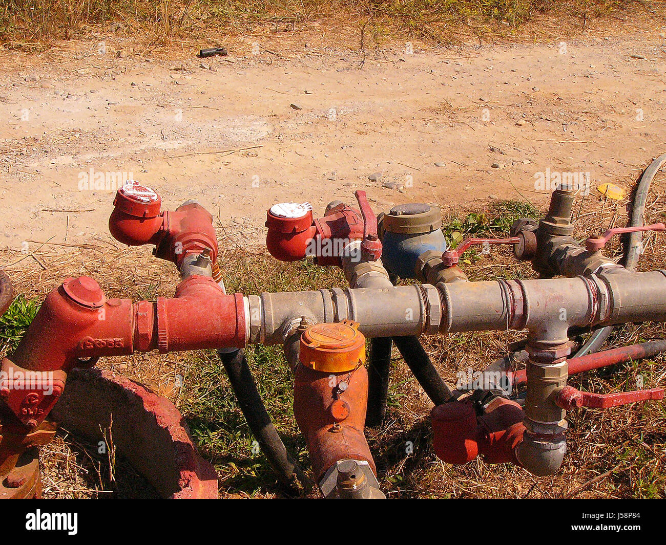 greece open water pipes water supply aerial water meter sands sand ...