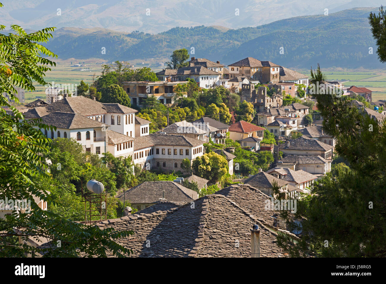 Gjirokastra or Gjirokaster, Albania. Typical architecture in the old ...