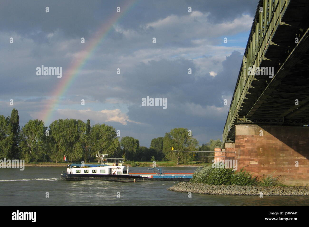 bridge rhine navigation rainbow barge weather sailing boat sailboat ...