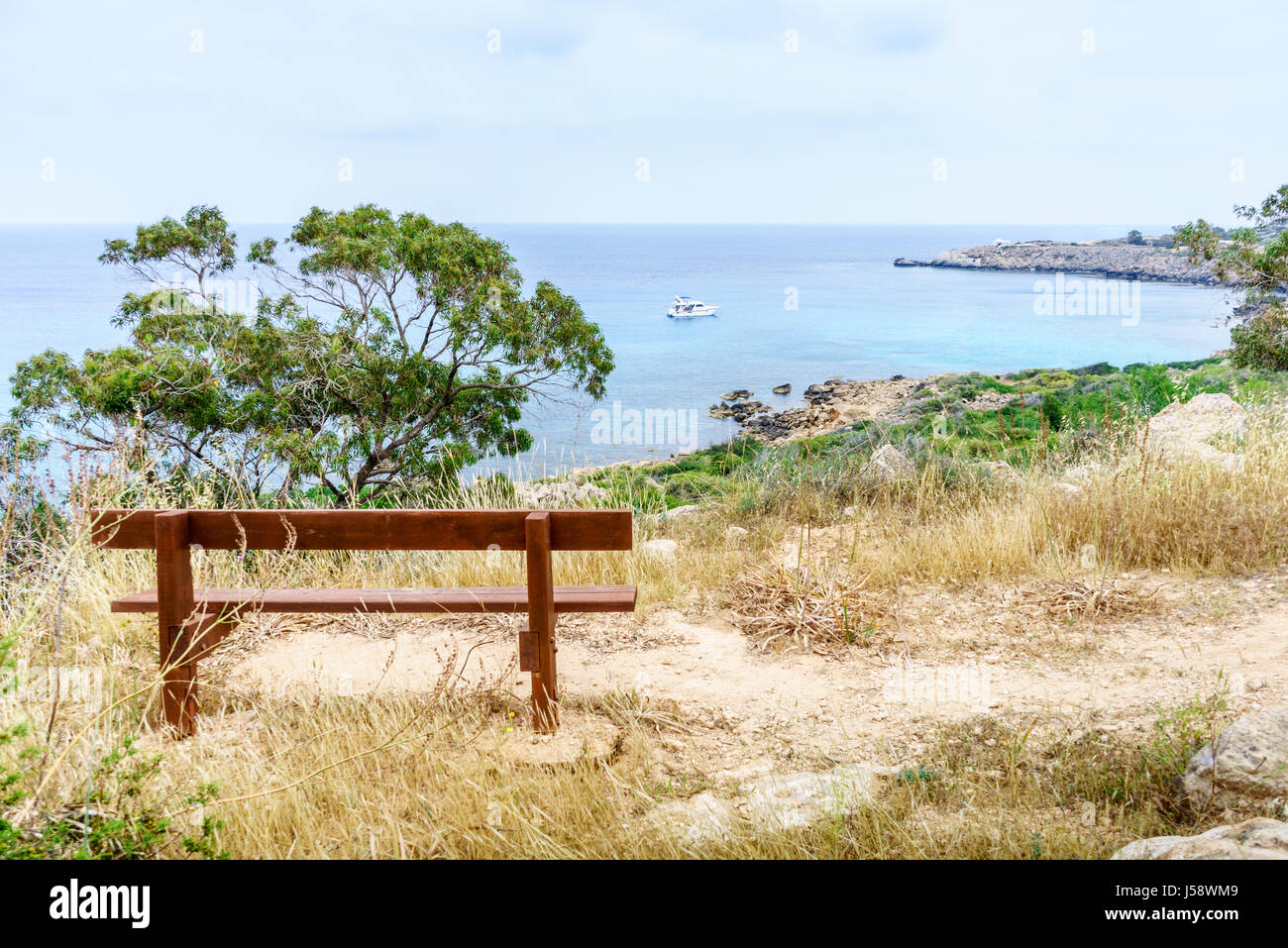 Stone bench coast in cyprus hi-res stock photography and images - Alamy