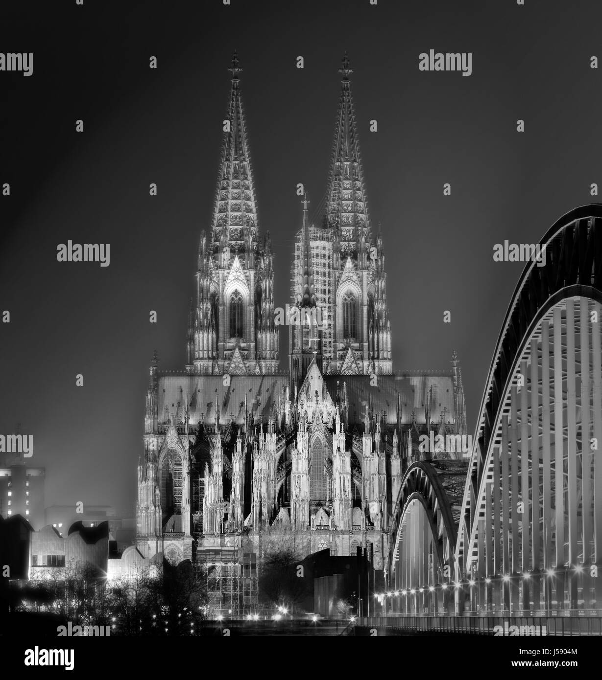 church city town cologne cathedral rhine night nighttime night ...