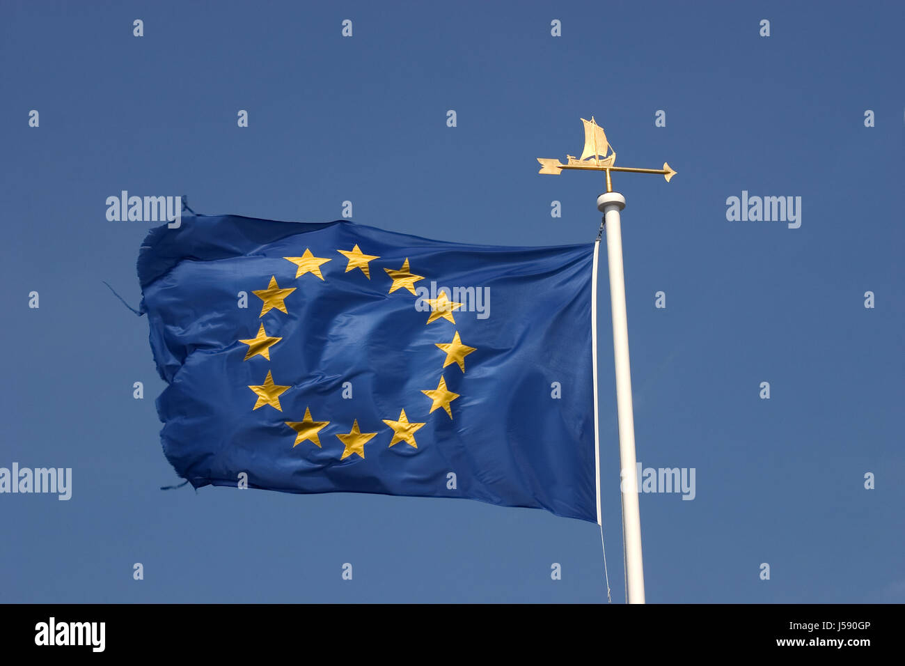 blue blank european caucasian europe flag mast flutter vane flagstaff ...