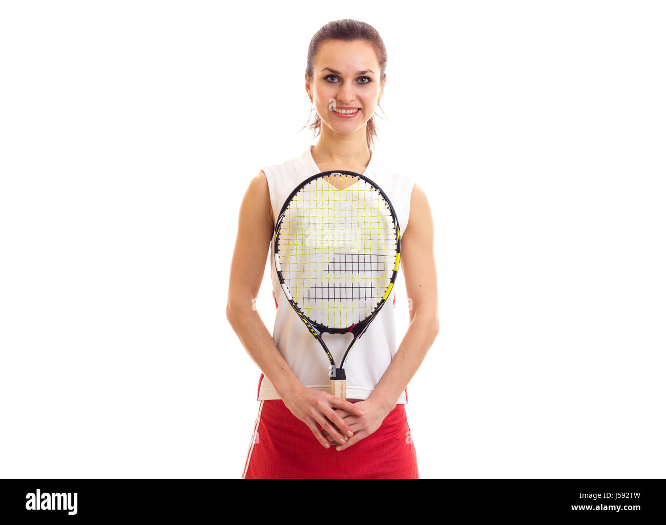 Woman with tennis racquet Stock Photo - Alamy