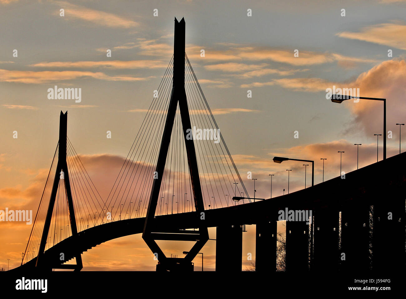 bridge night photograph sunset elbe bridge parapet firmament sky clouds ...