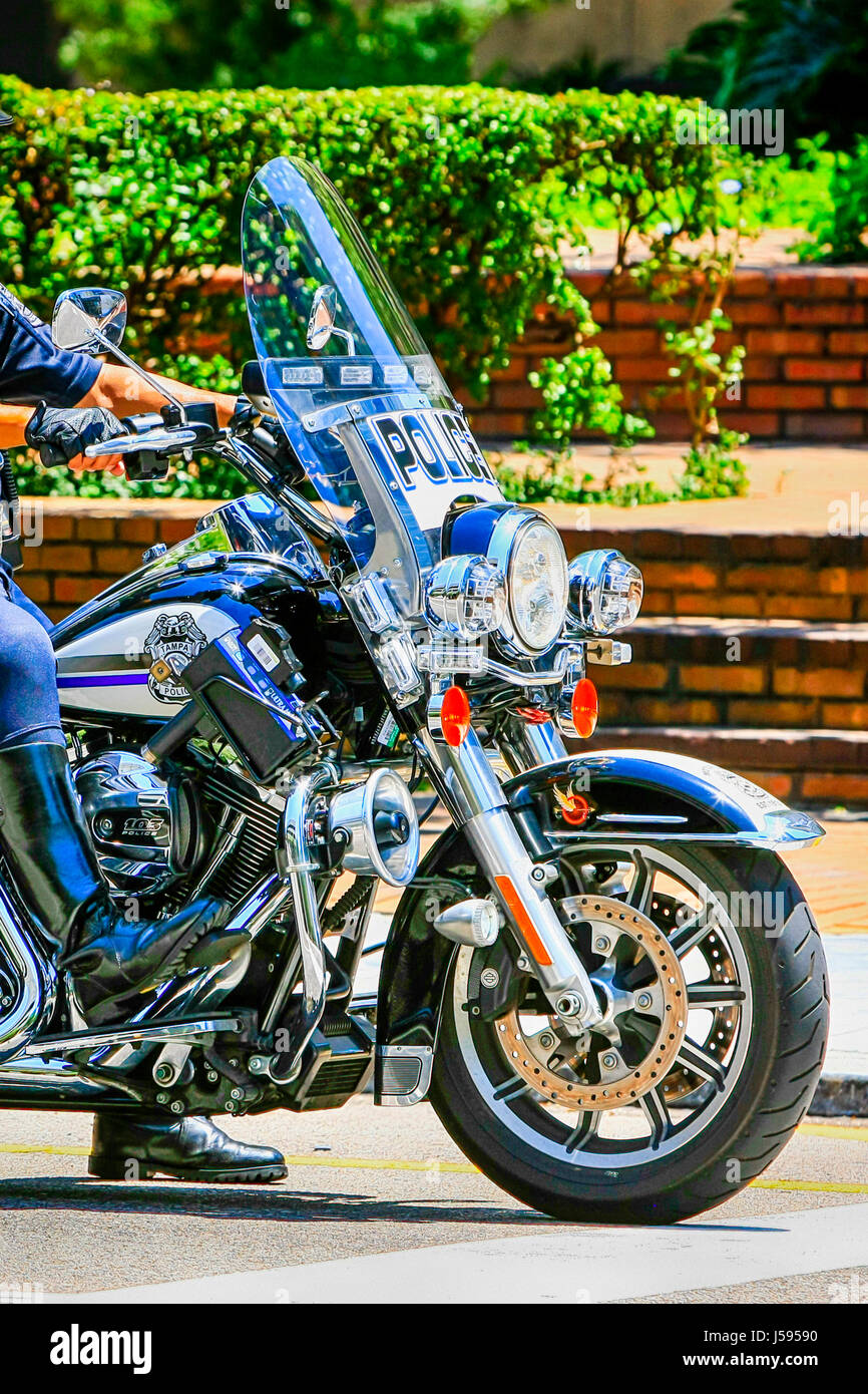 Close-up of a Tampa Police motorcycle in Florida Stock Photo - Alamy