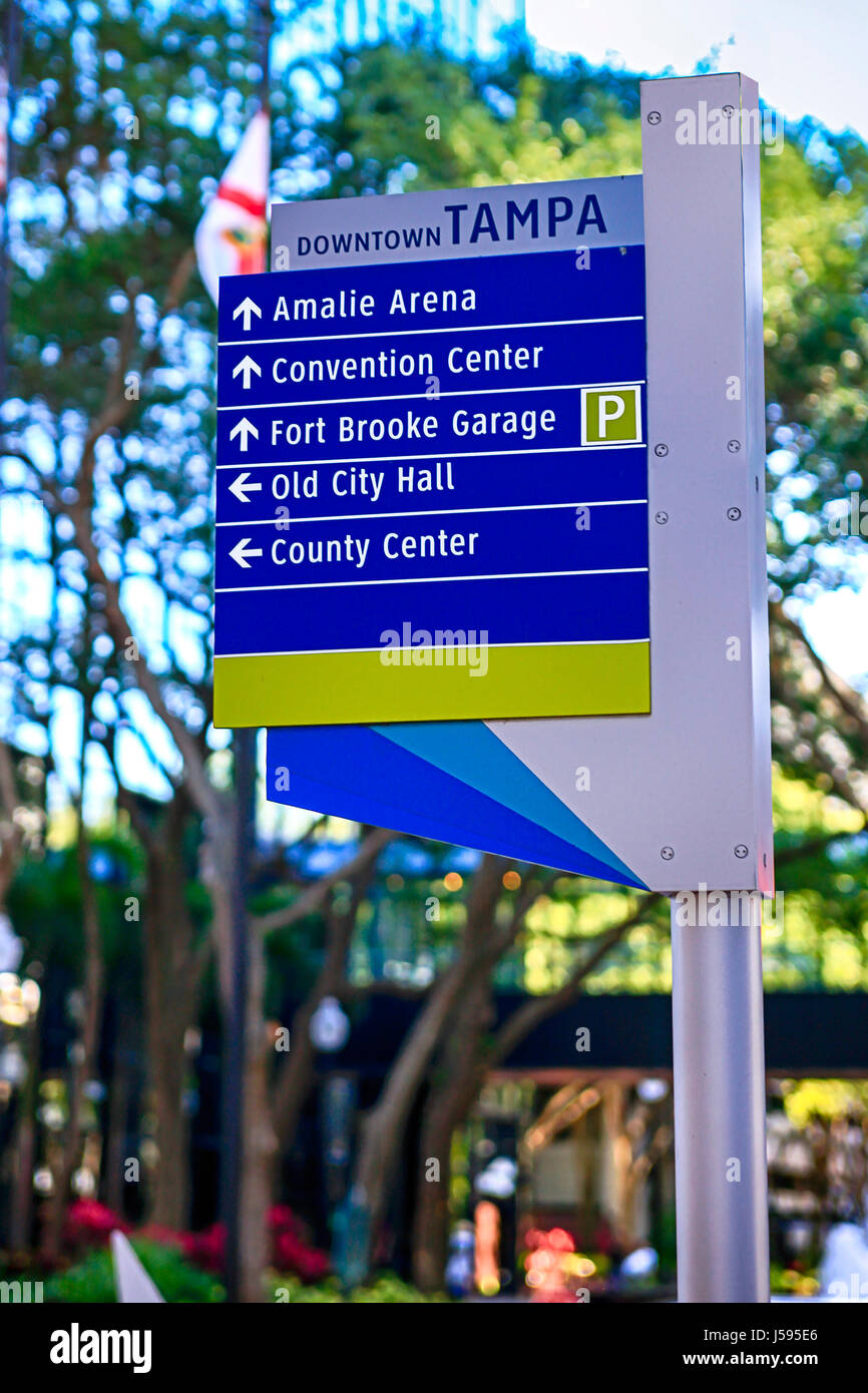 Landmark Destinations route sign in downtown Tampa FL Stock Photo - Alamy