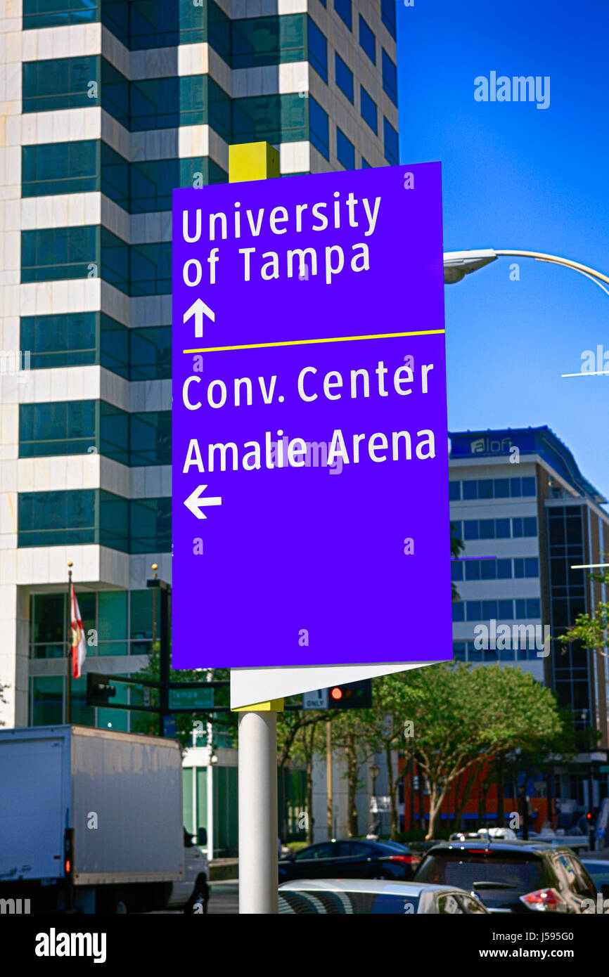 Signpost in downtown Tampa pointing to the University and Convention ...