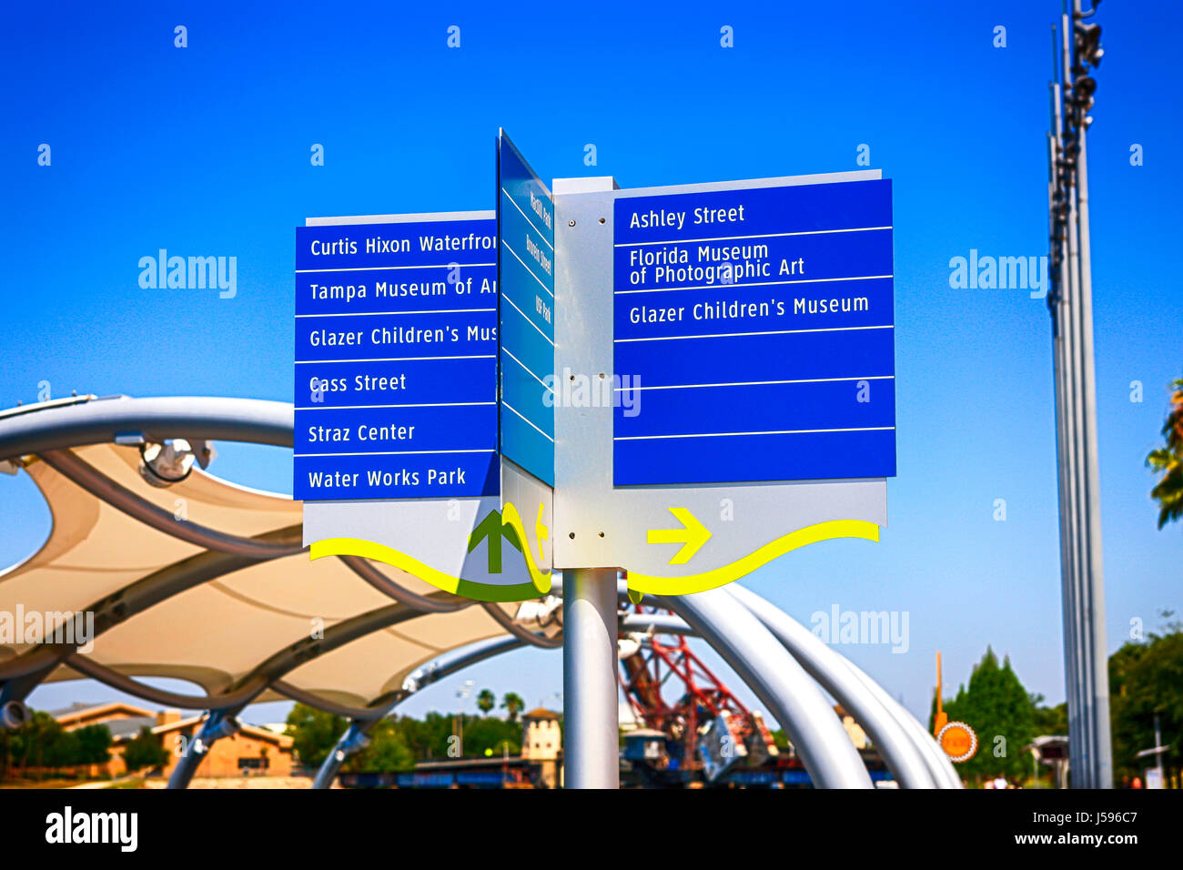 Pedestrian destination signs on the Riverwalk in downtown Tampa FL ...