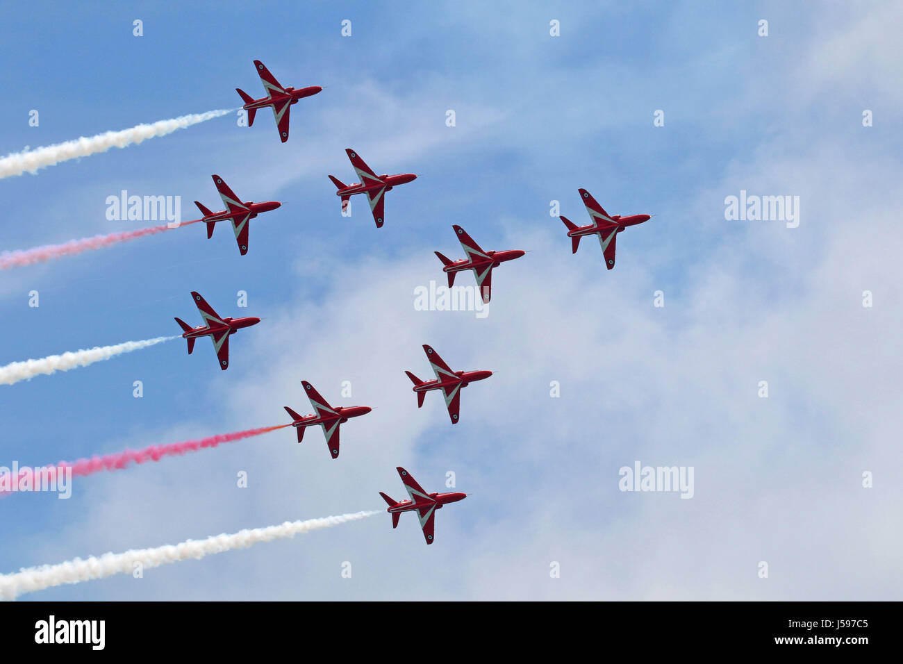 Red arrows aerobatic display team over Eastbourne UK Stock Photo - Alamy