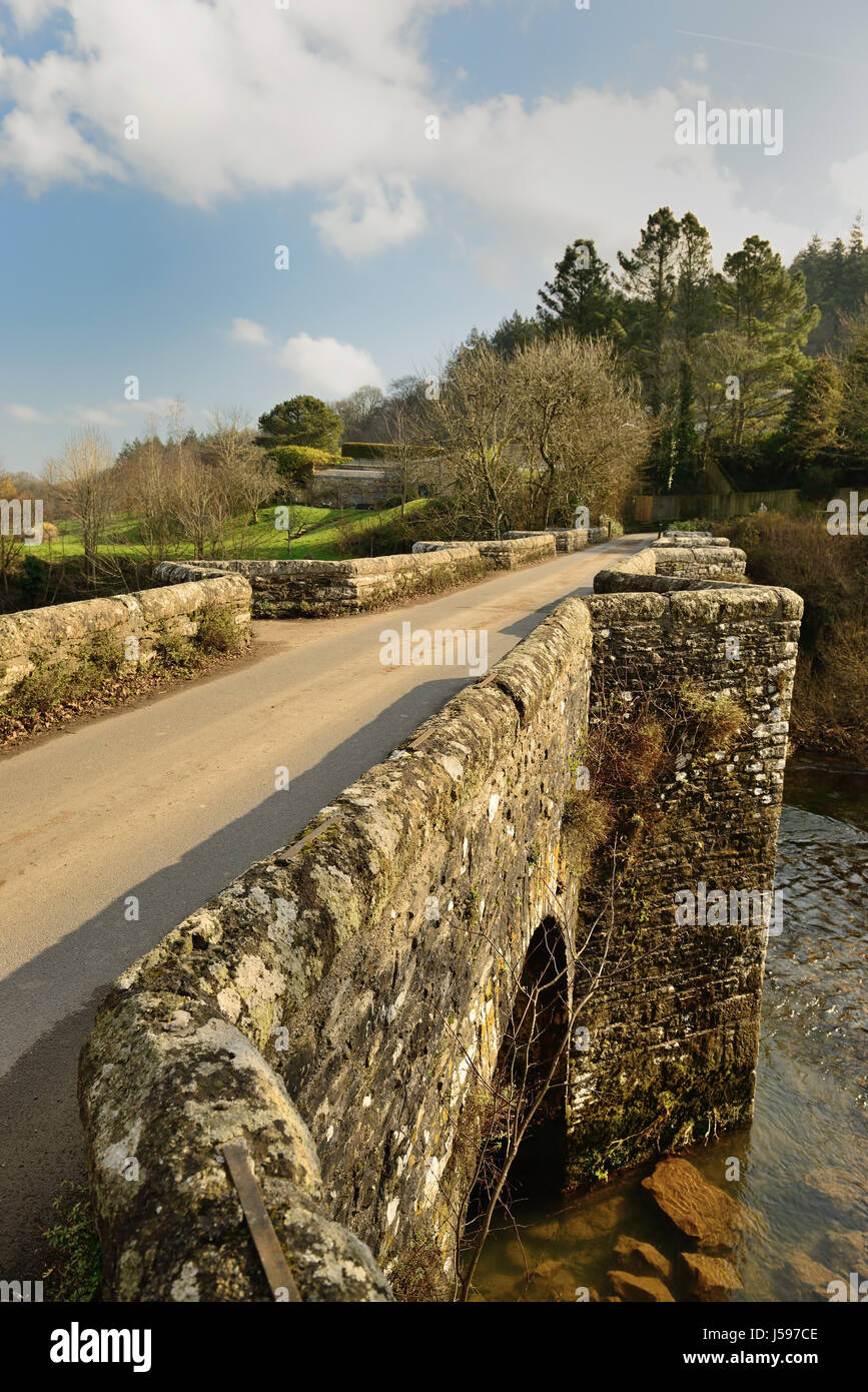 Pedestrian refuges on Staverton bridge over the river Dart, believed to ...
