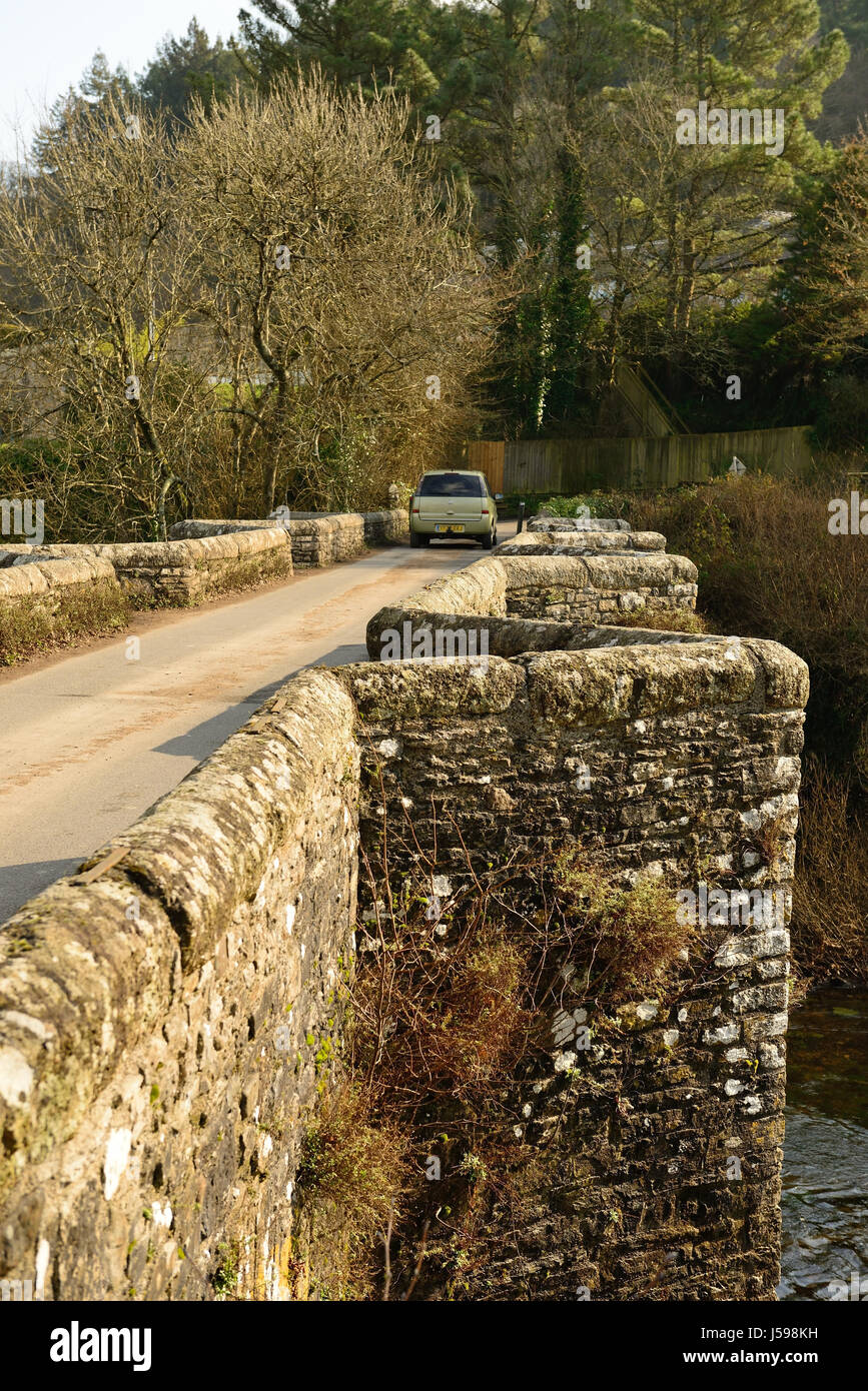 Pedestrian refuges on Staverton bridge over the river Dart, believed to ...