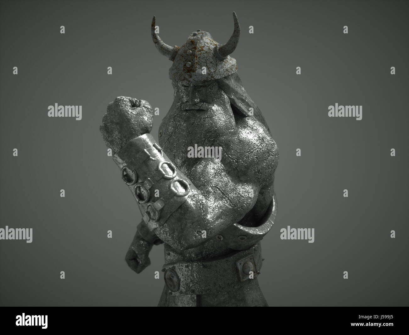 Stone viking warrior flexing statue on grey background Stock Photo - Alamy