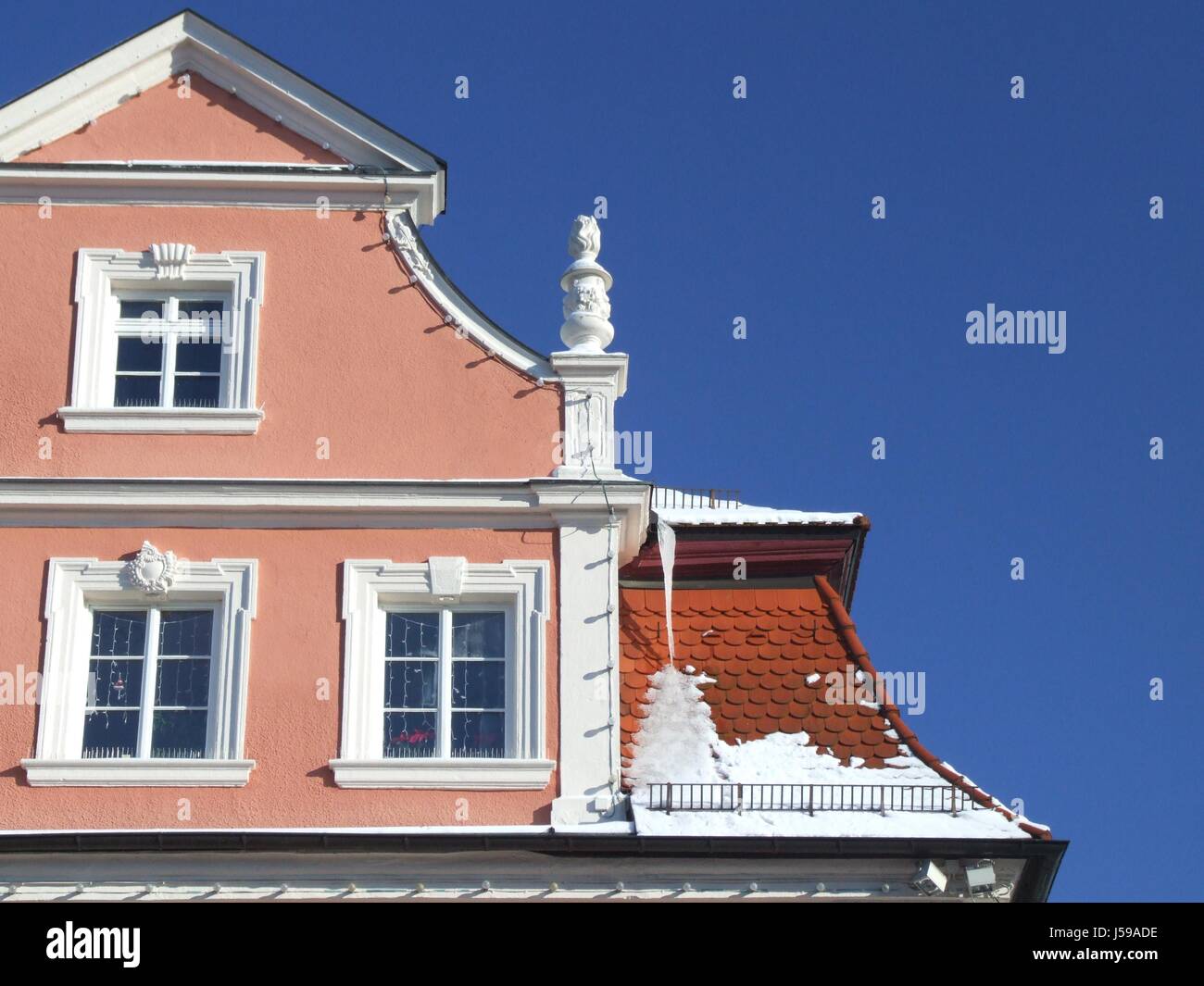 blue house building upwards winter window porthole dormer window pane ...