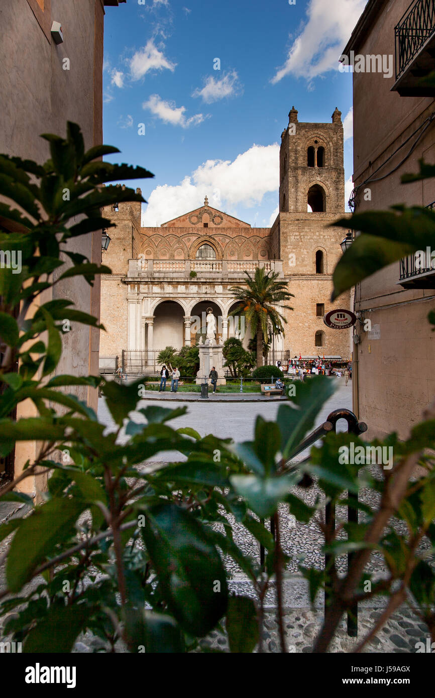 MONREALE ITALY - October 13, 2009: The Monreale Cathedral built in mix ...