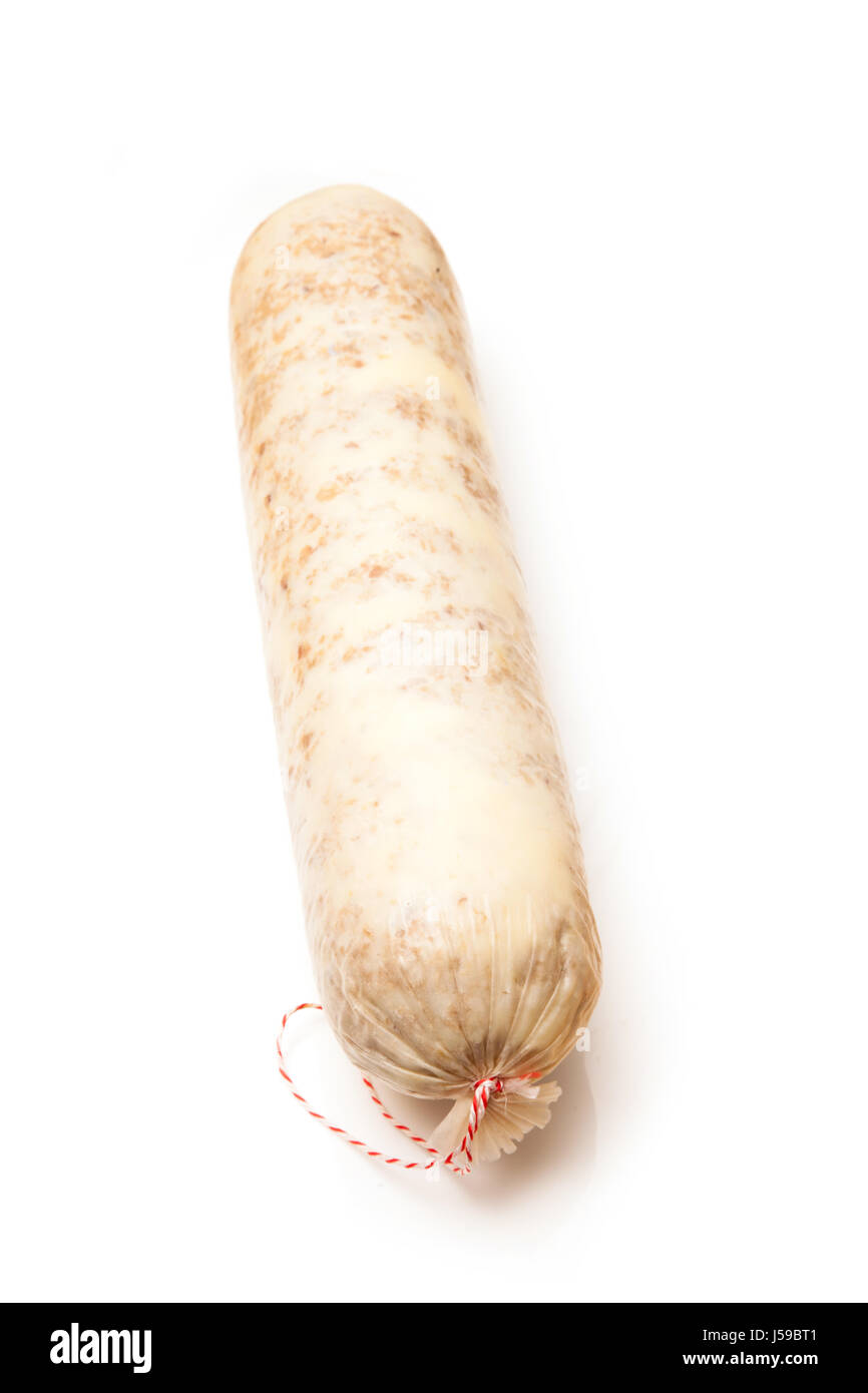 Traditional Scottish white pudding breakfast sausage made with pork and ...