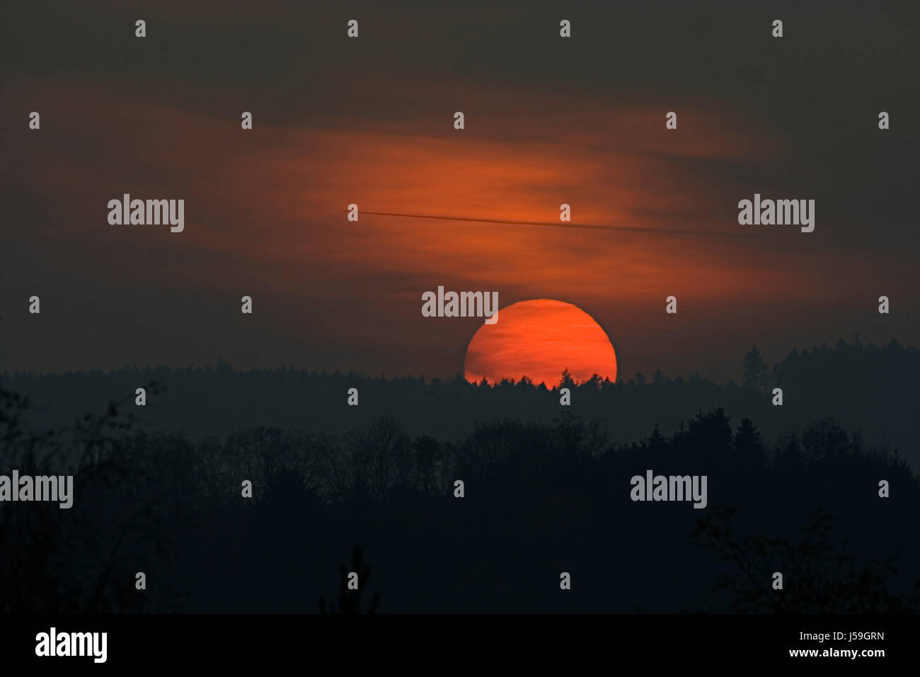 sunset firmament sky red forest shine shines bright lucent light serene Stock Photo - Alamy