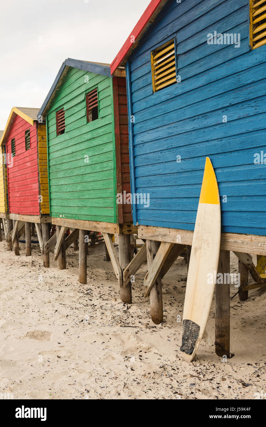 Wooden surfboard by hut at beach Stock Photo - Alamy
