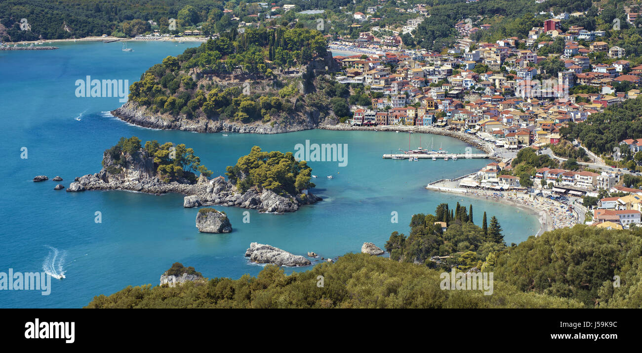 Panoramic view to Parga resort and bay, to Parga's castle and Panagia ...