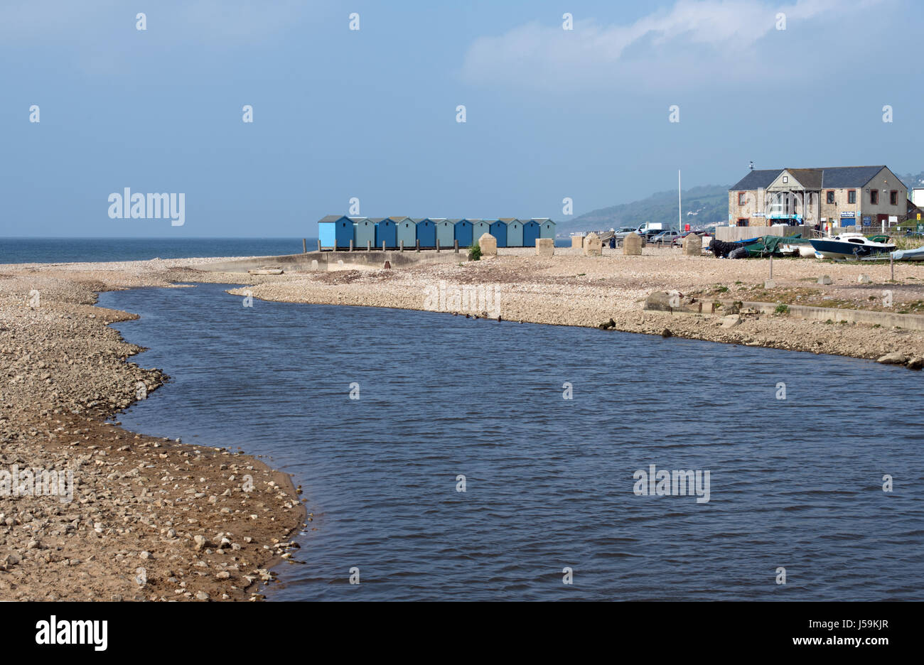 Where the River Char meets the sea...Charmouth! Stock Photo - Alamy