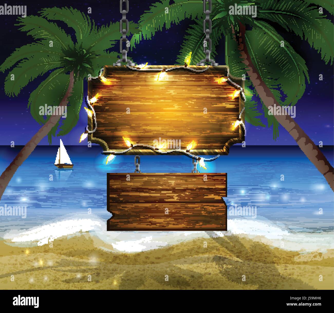 summer wooden sign on tropical beach background Stock Vector Image ...